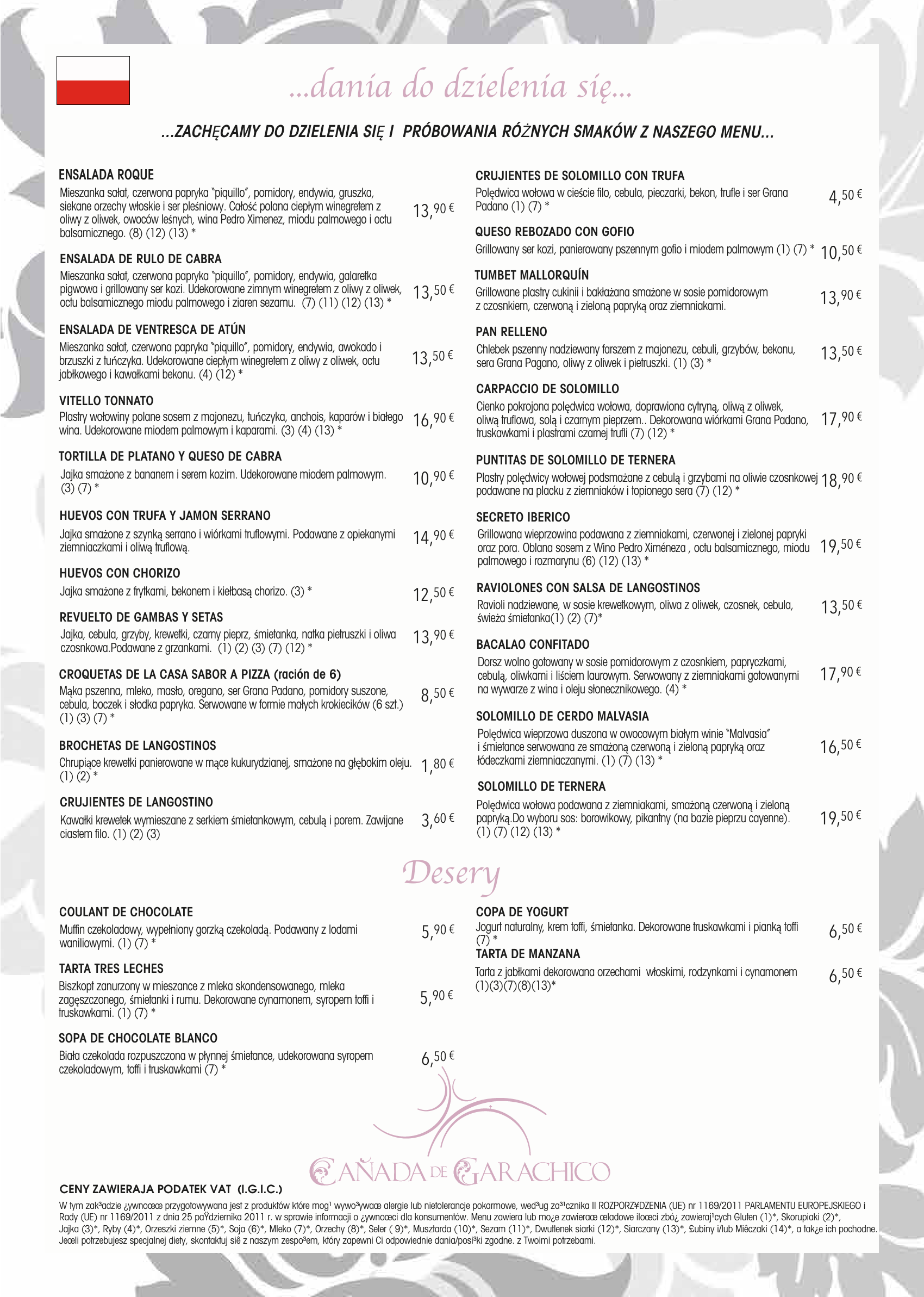 Polish menu – Cañada de Garachico